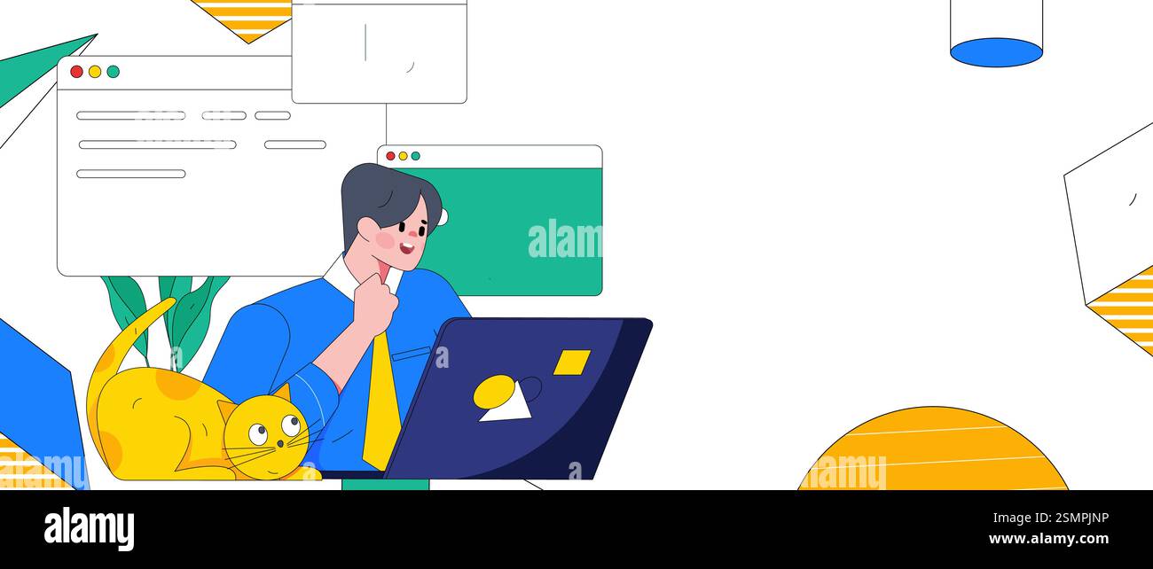 Programming teaching development flat character vector concept operation hand drawn illustration ...