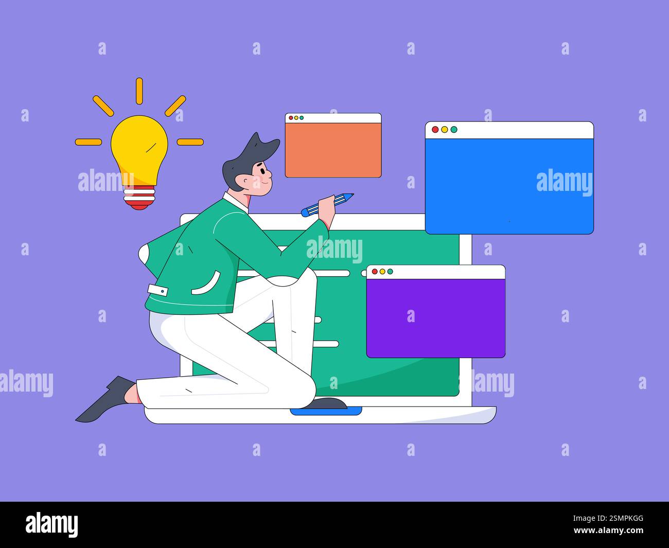 Programming teaching development flat character vector concept operation hand drawn illustration ...