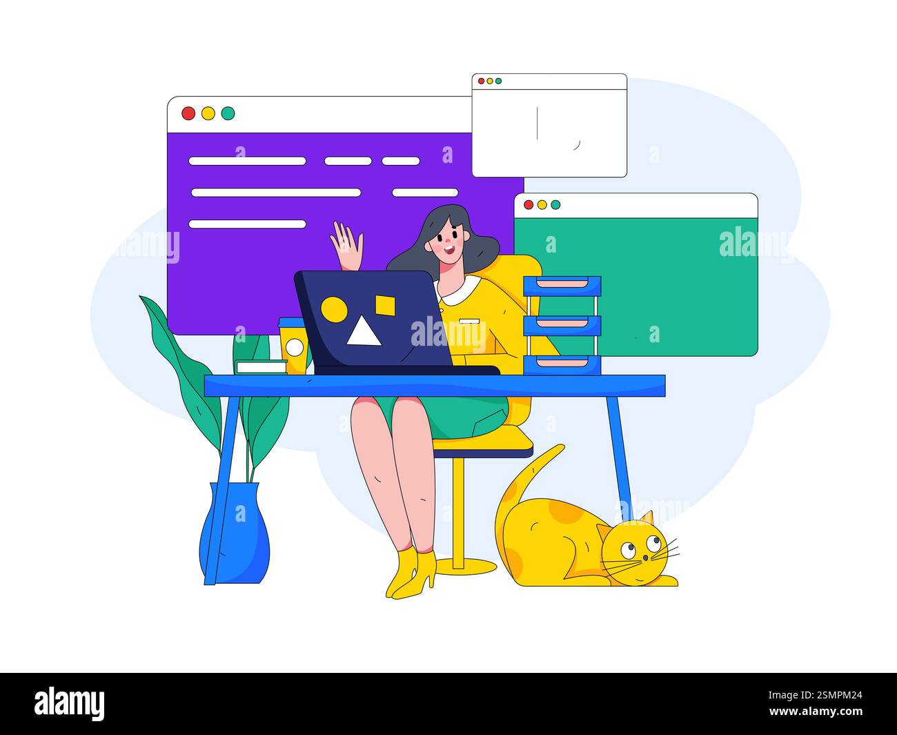 Programming teaching development flat character vector concept operation hand drawn illustration ...