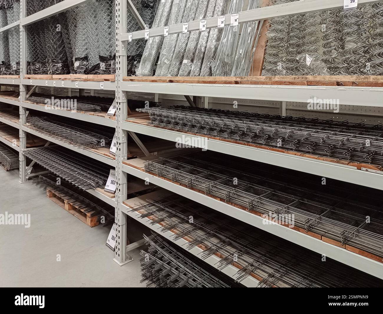 Various metal construction materials, including wire mesh and ...