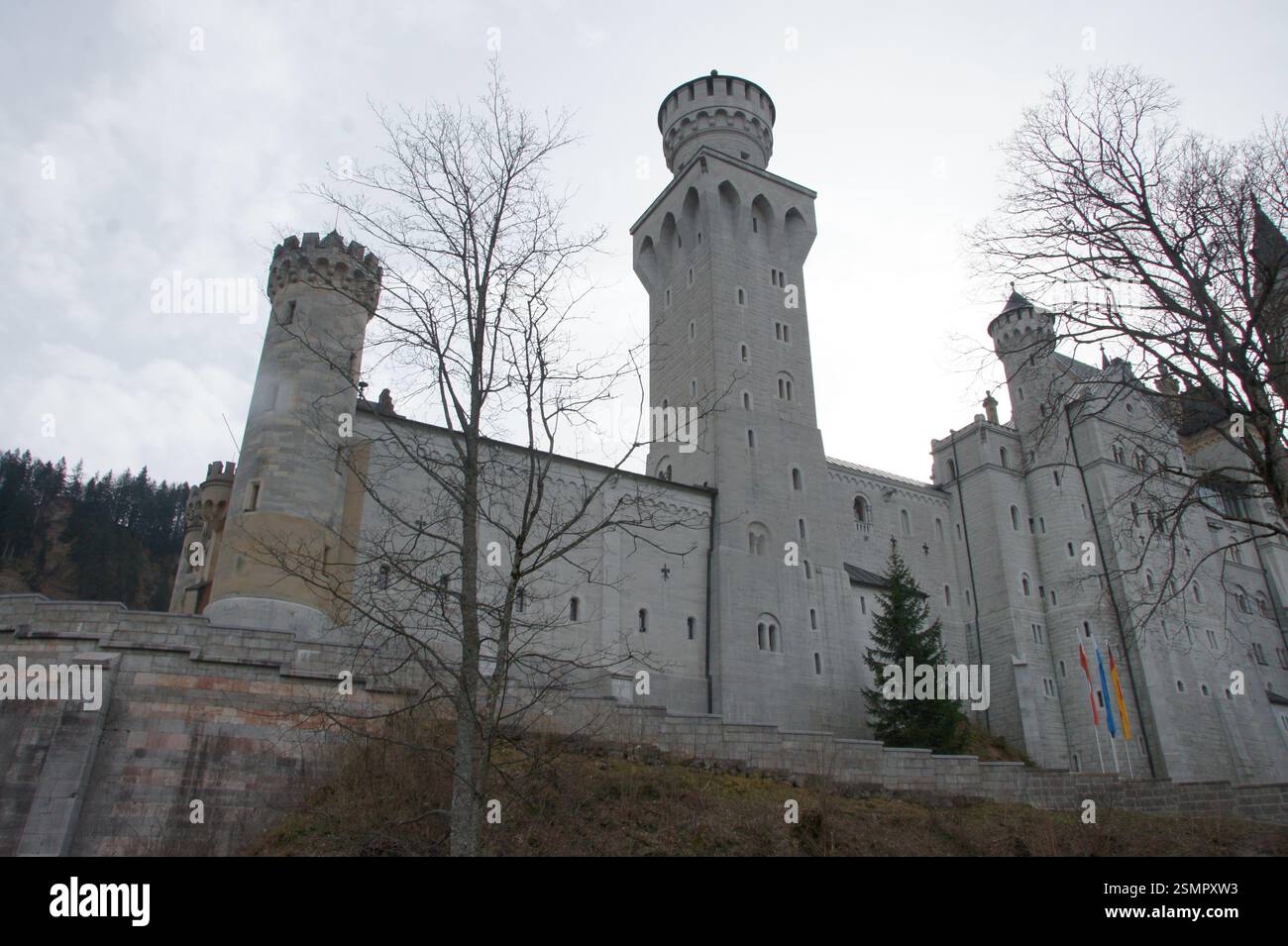 Neuschwanstein Castle, a 19th-century Romanesque Revival palace perched ...