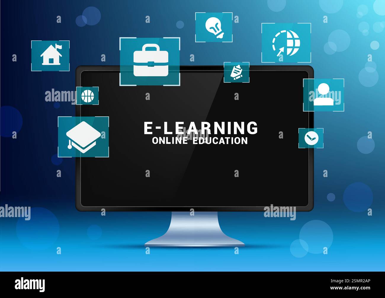 E- Learning text vector concept design. Online education with ...