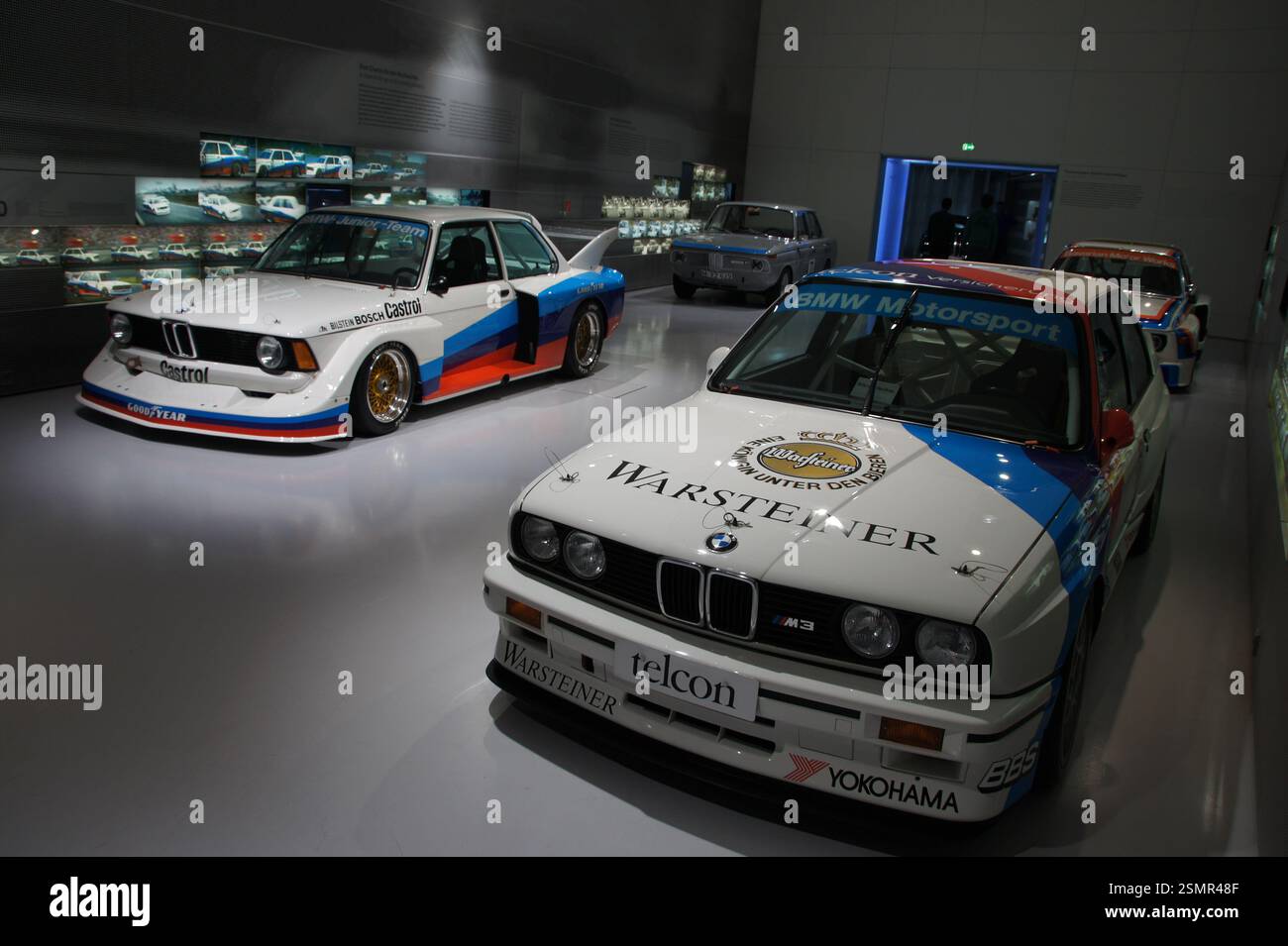 BMW M3 racing cars stand proudly in a museum display, Germany, Munich ...