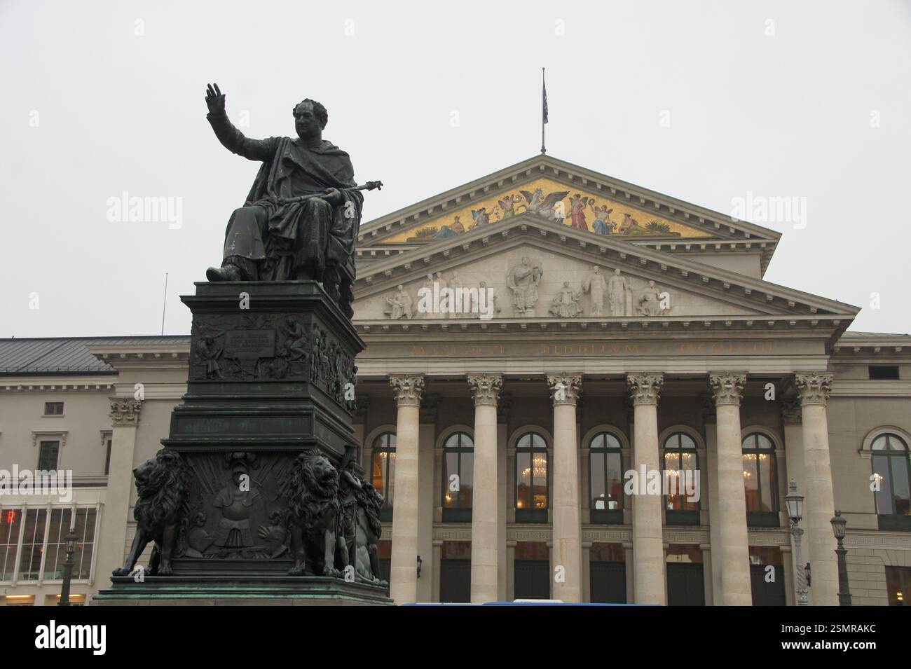 A grand bronze statue of King Maximilian I Joseph of Bavaria stands on ...
