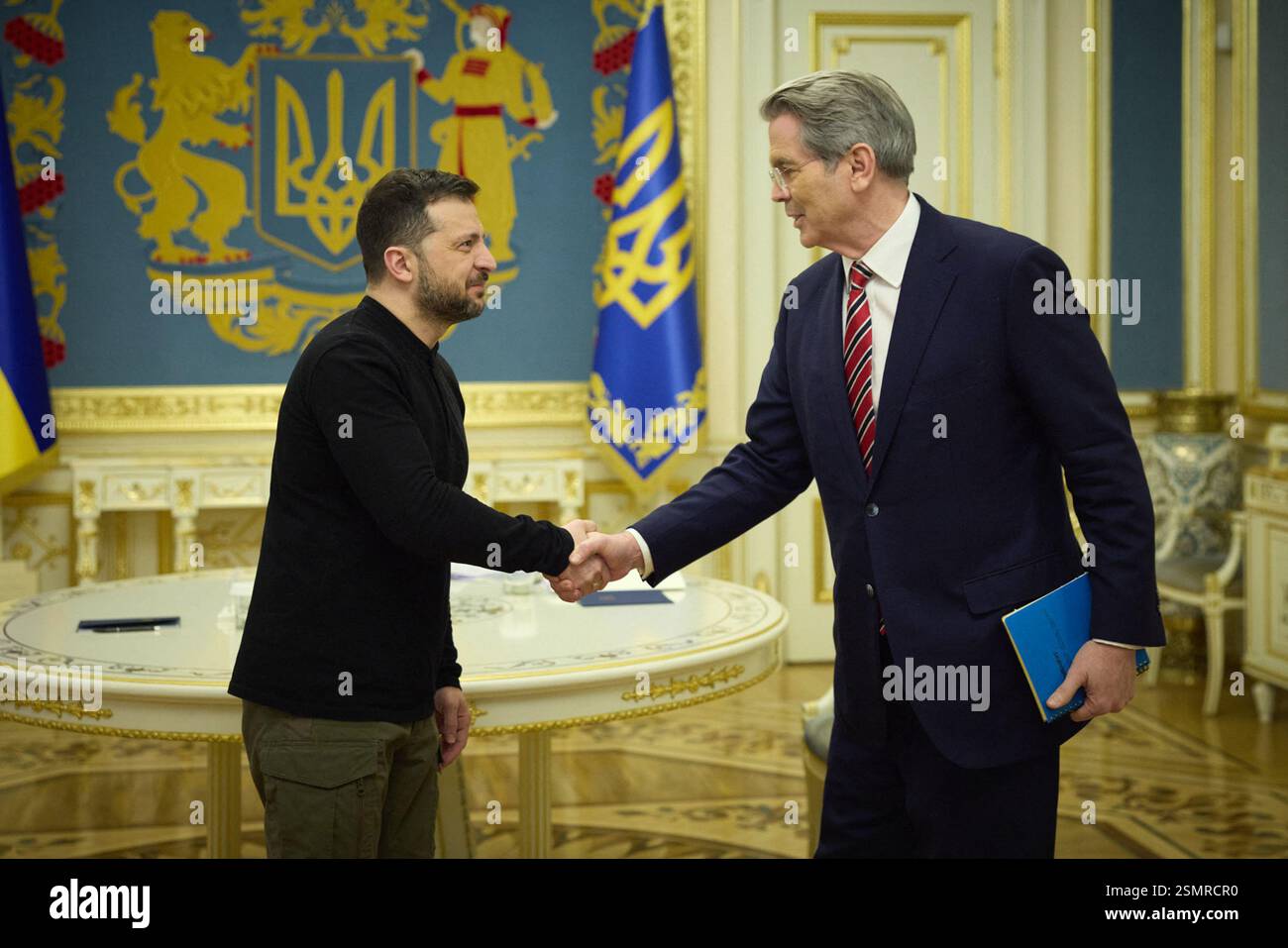 Kyiv, Ukraine. 12th Feb, 2025. Handout - President of Ukraine Volodymyr Zelenskyy (L) and ...