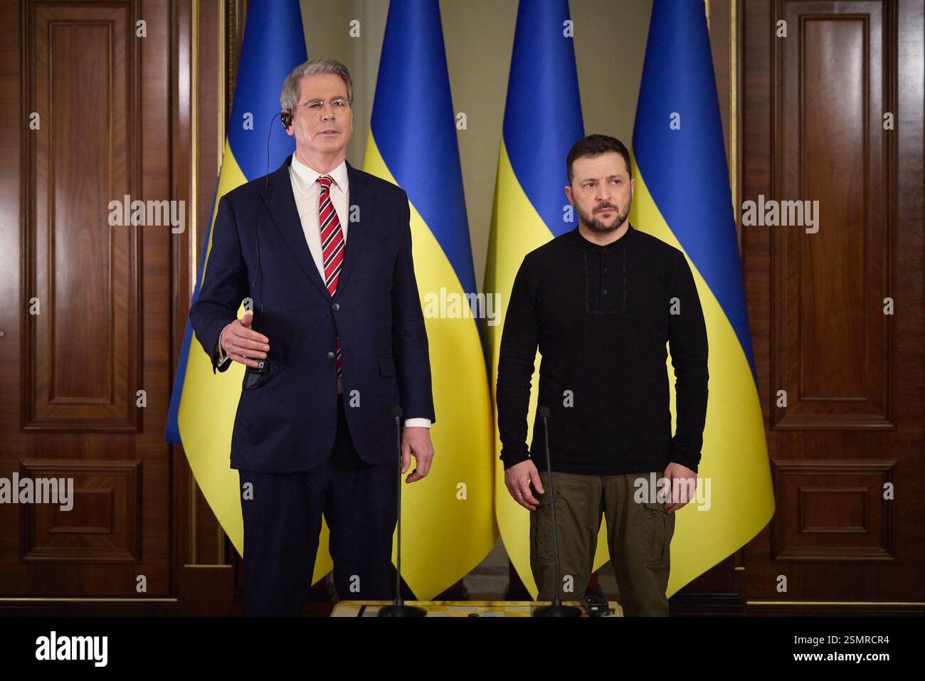 Kyiv, Ukraine. 12th Feb, 2025. Handout - President of Ukraine Volodymyr Zelenskyy (L) and ...