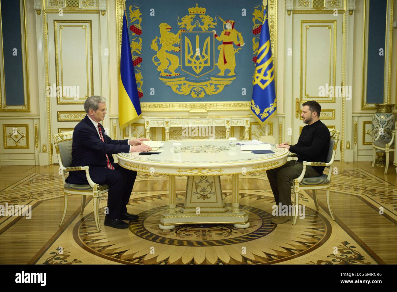 Kyiv, Ukraine. 12th Feb, 2025. Handout - President of Ukraine Volodymyr Zelenskyy (L) and ...