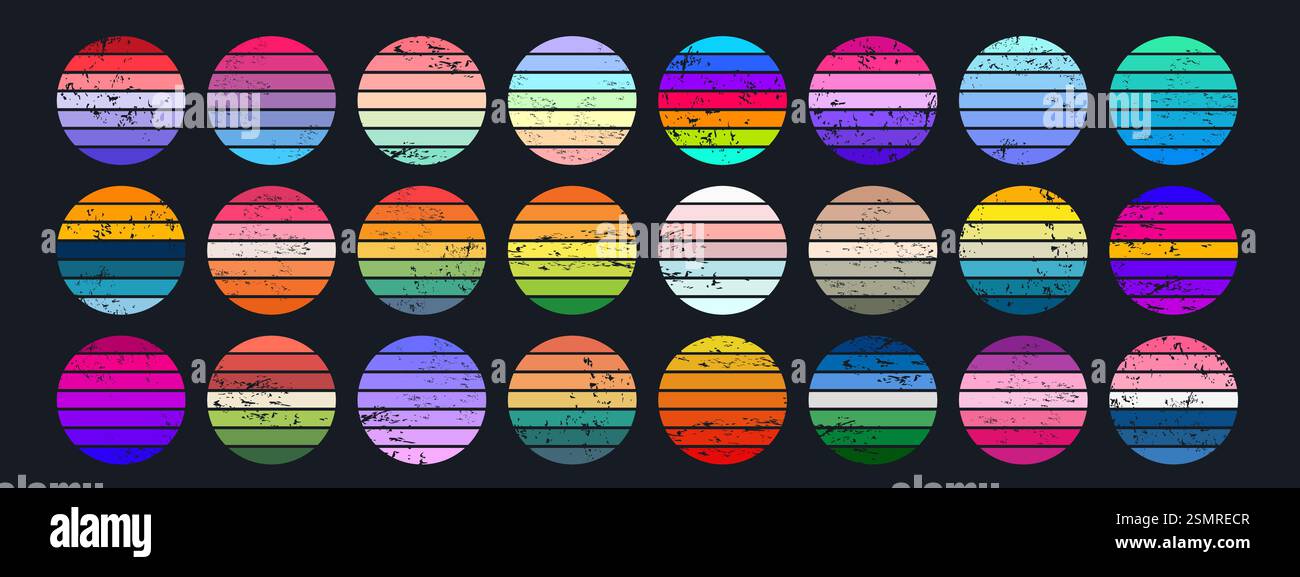 Synthwave vapor retro color gradient. Vector circular palette swatches ...