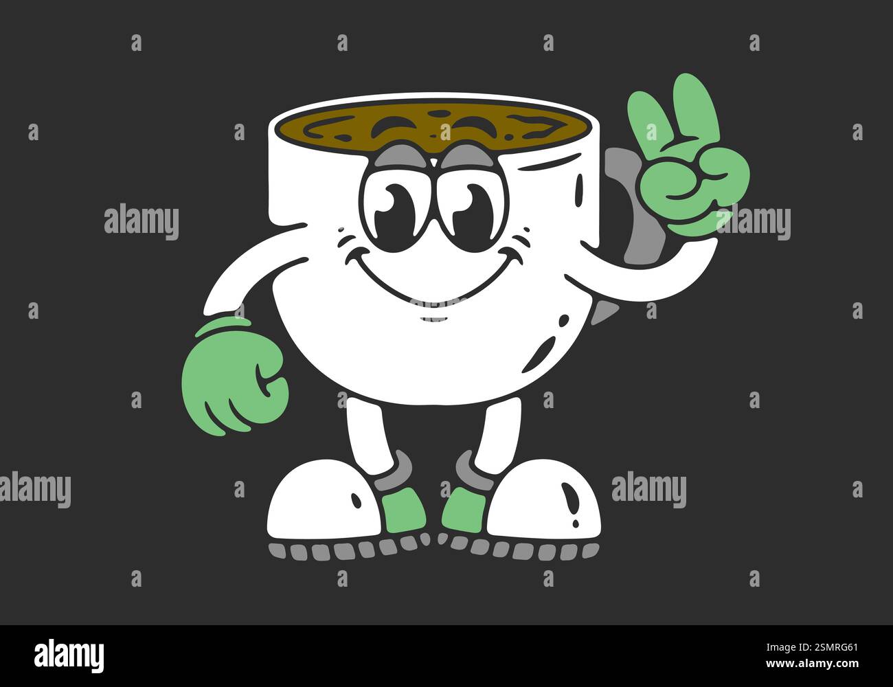 Character mascot illustration of a coffee mug with hands forming a ...