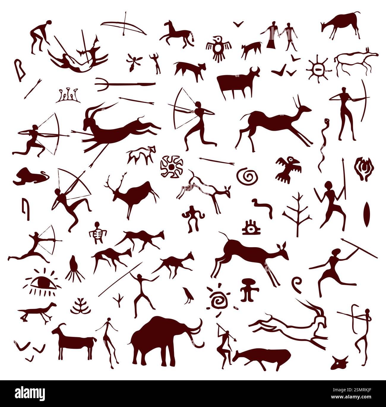 Stone cave painting, ancient prehistoric drawing. Primitive caveman ...