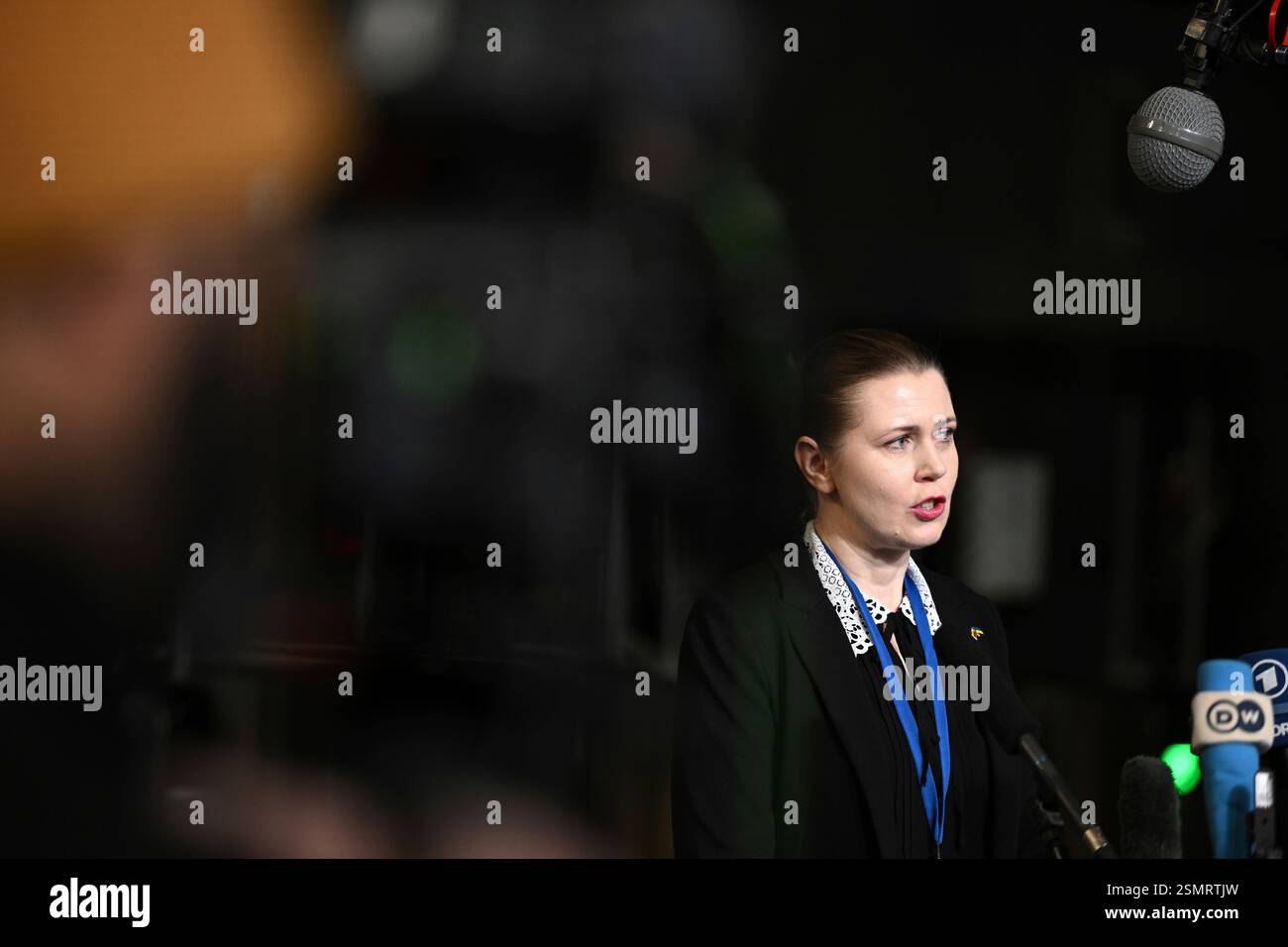 Lithuania's Defense Minister Dovile Sakaliene speaks with the media as ...