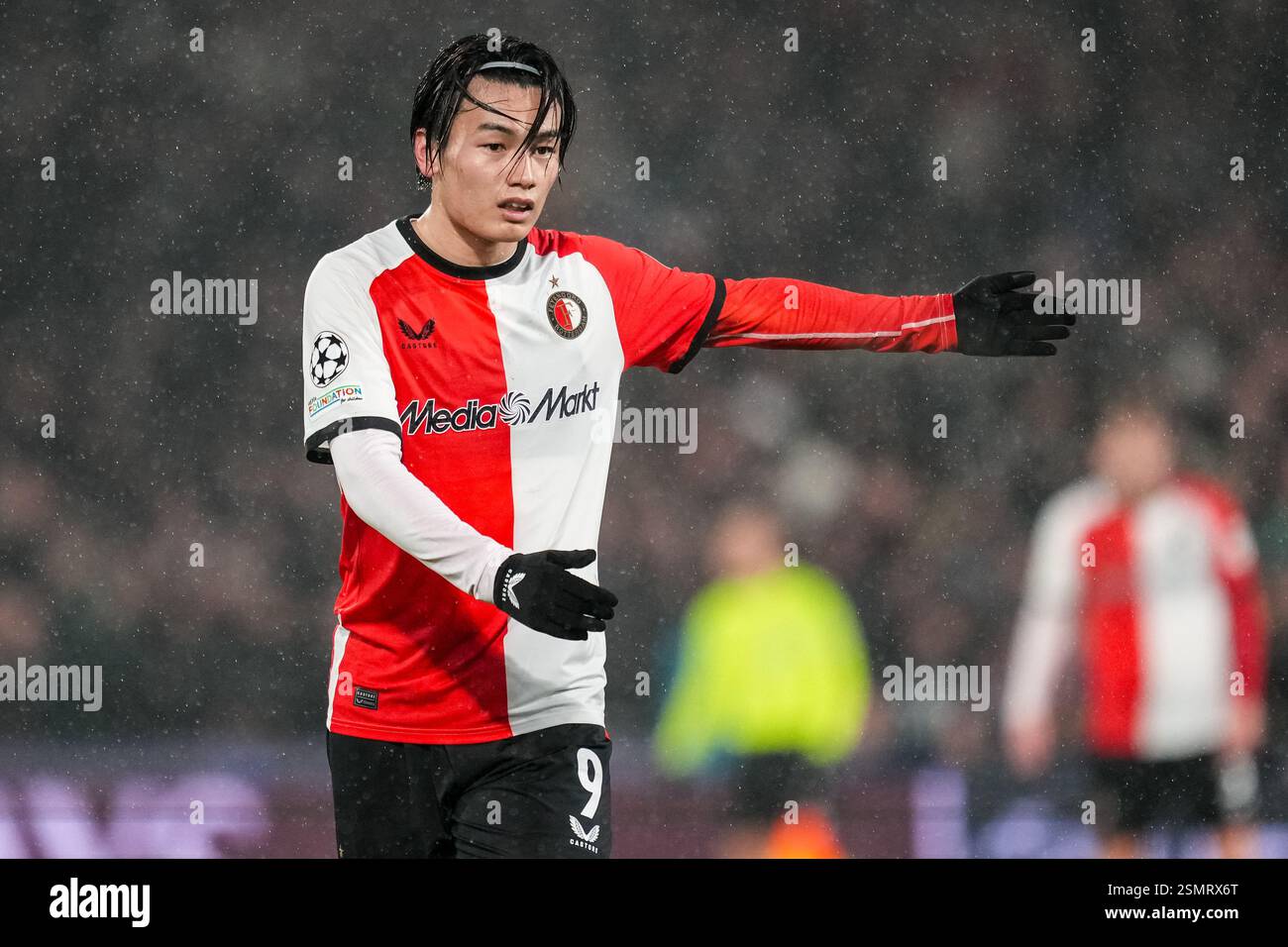 ROTTERDAM, NETHERLANDS - FEBRUARY 12: Ayase Ueda of Feyenoord gestures ...