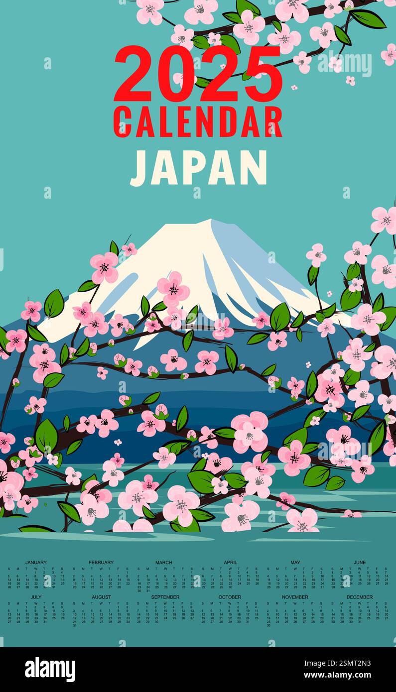 Monthly 2025 Calendar poster mount Fuji Japan Stock Vector Image & Art ...