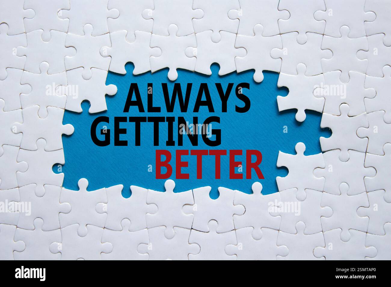 Always getting better symbol. White puzzle with words Always getting ...