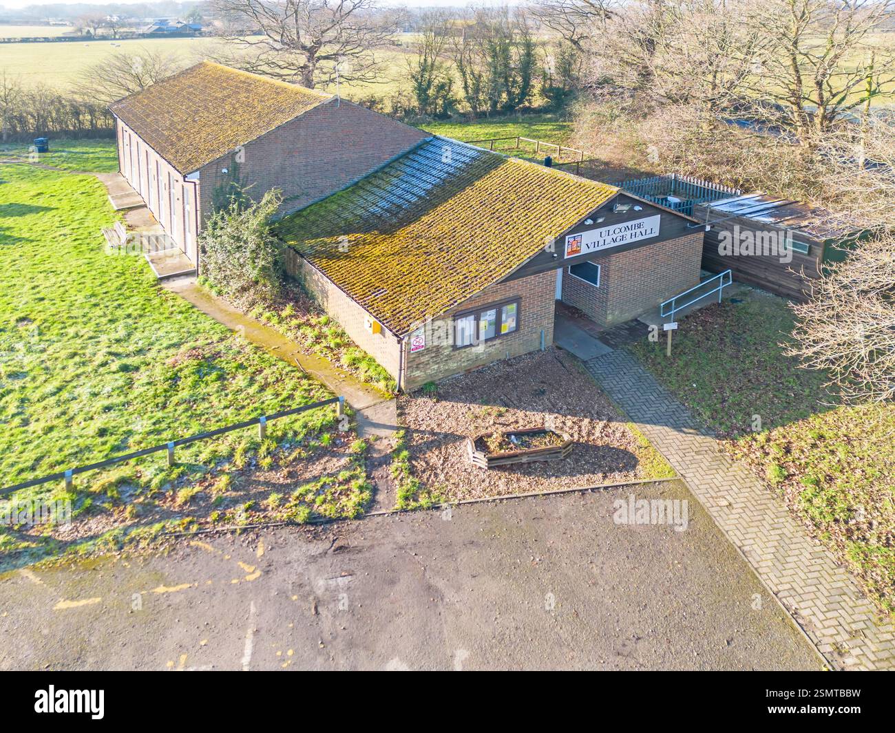 aerial view of the ancient village of ulcombe and its central park and ...