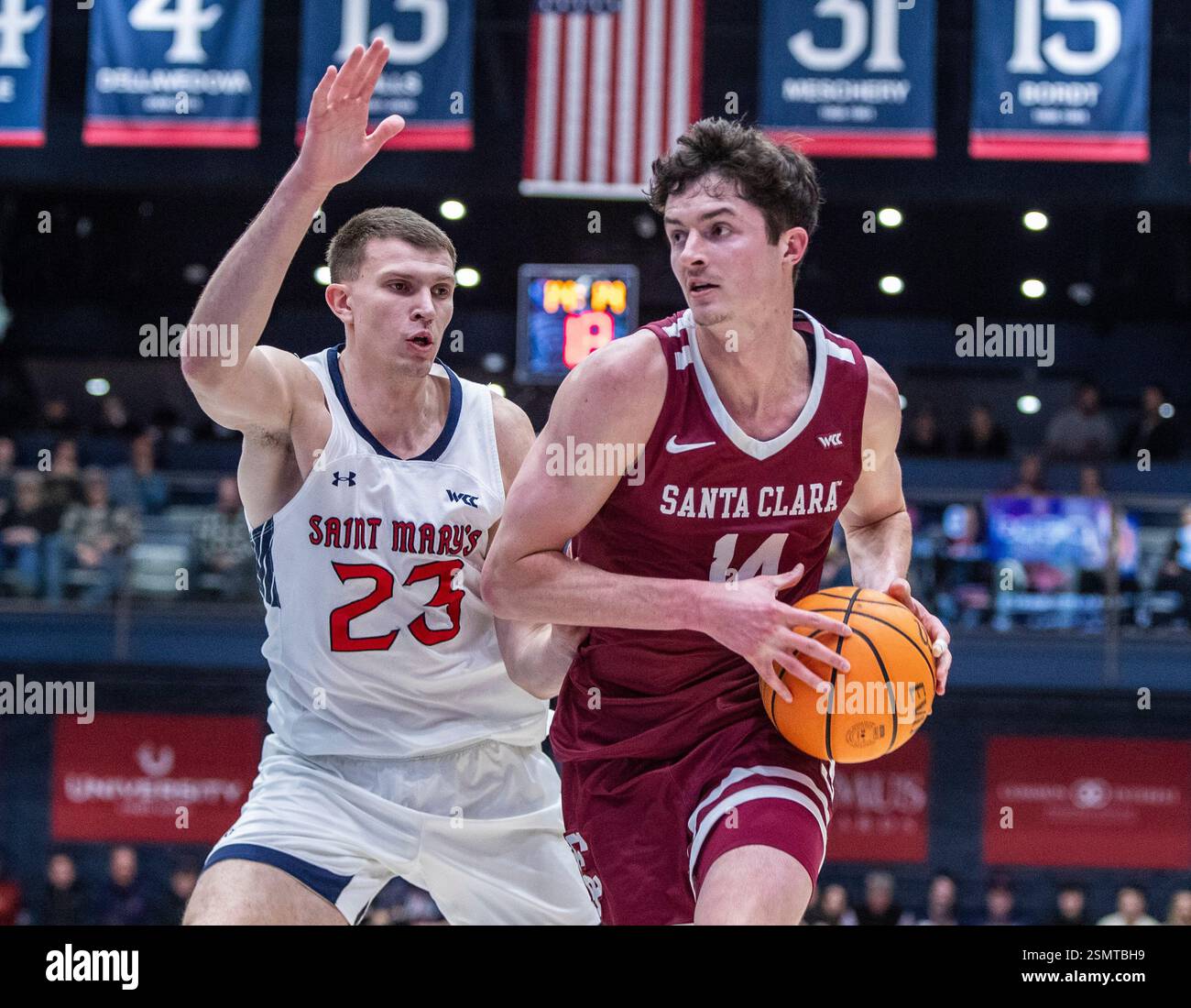 Moraga, CA U.S. 16th Feb, 2025. A. Santa Clara forward Johnny O'Neil ...