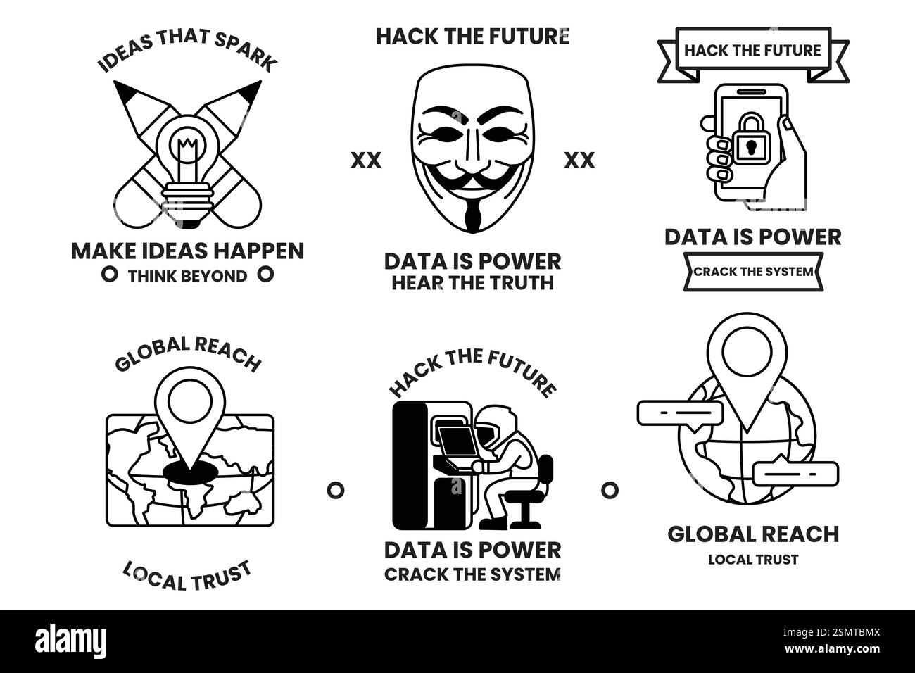 A set of illustrations in the concept of hackers and thieves in a line ...