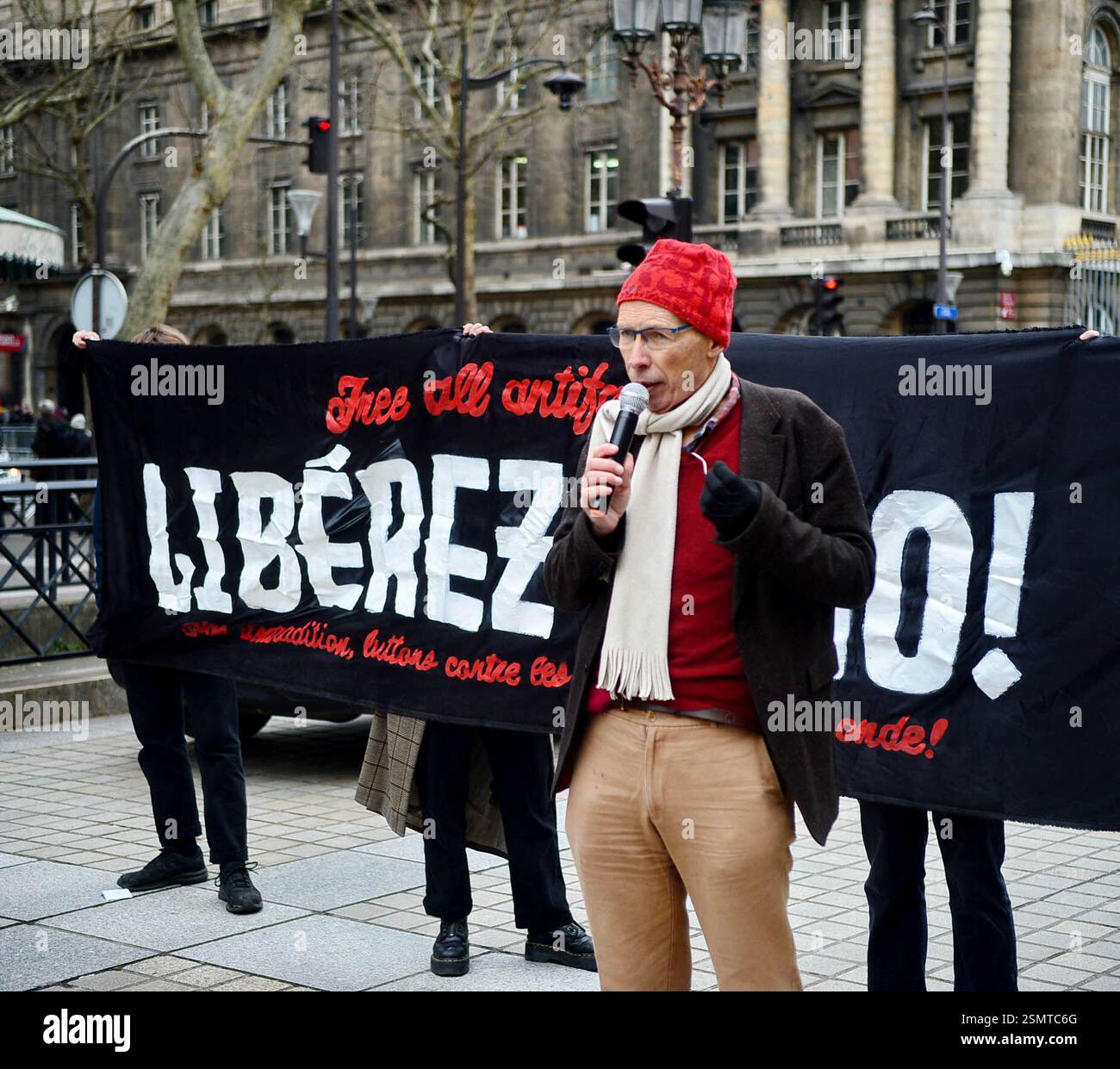 Paris, France. 12th Feb, 2025. Rally for the release of Gino, Anti-Fa ...