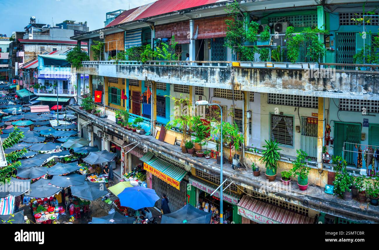 Daily life of traditional market at Phung Hung street, Cho Lon. Street ...