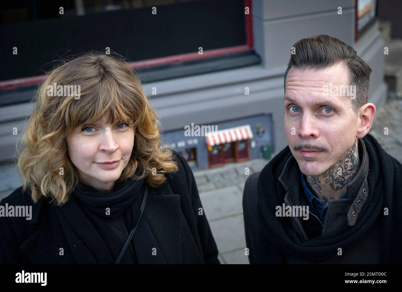 Artists Elin Westerholm and Lupus Nensén in front of the miniature nut ...