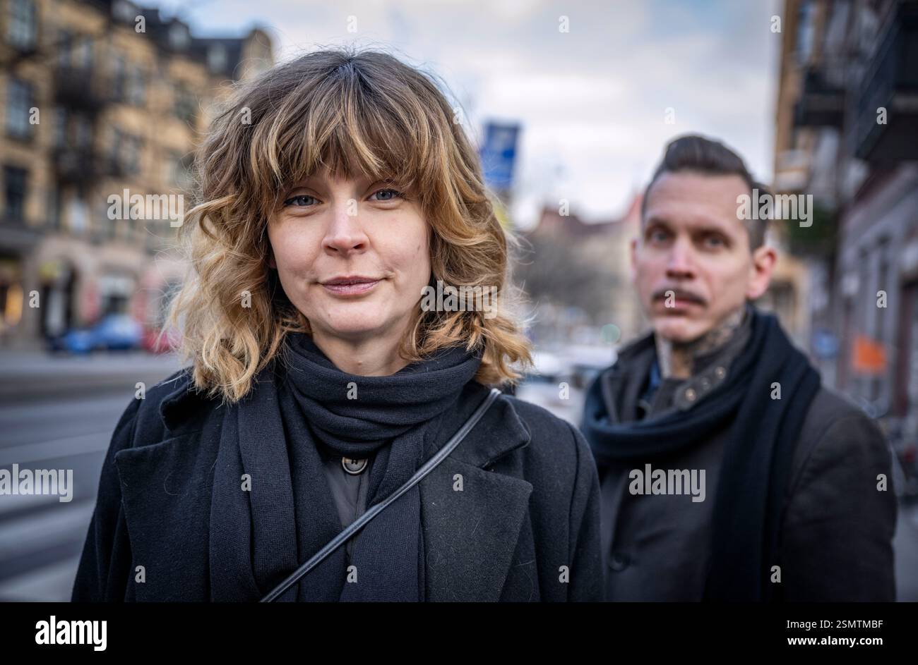 Artists Elin Westerholm and Lupus Nensén in front of the miniature nut ...