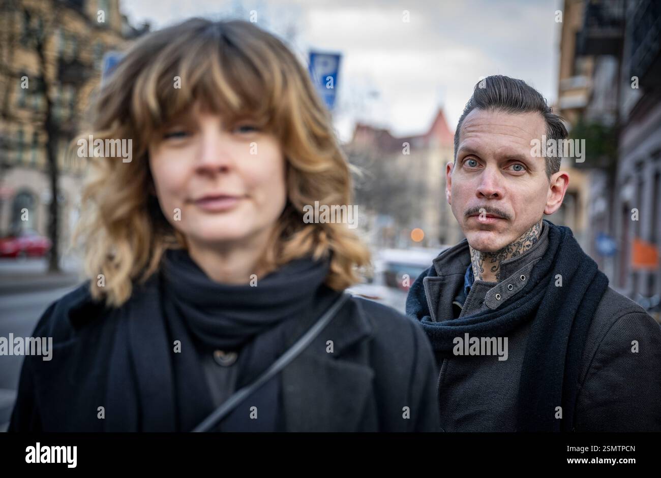 Artists Elin Westerholm and Lupus Nensén in front of the miniature nut ...