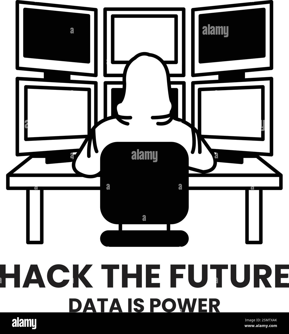 A Man In A Hoodie Is Hacking Into A Computer In The Style Of Sign Illustrations Stock Vector