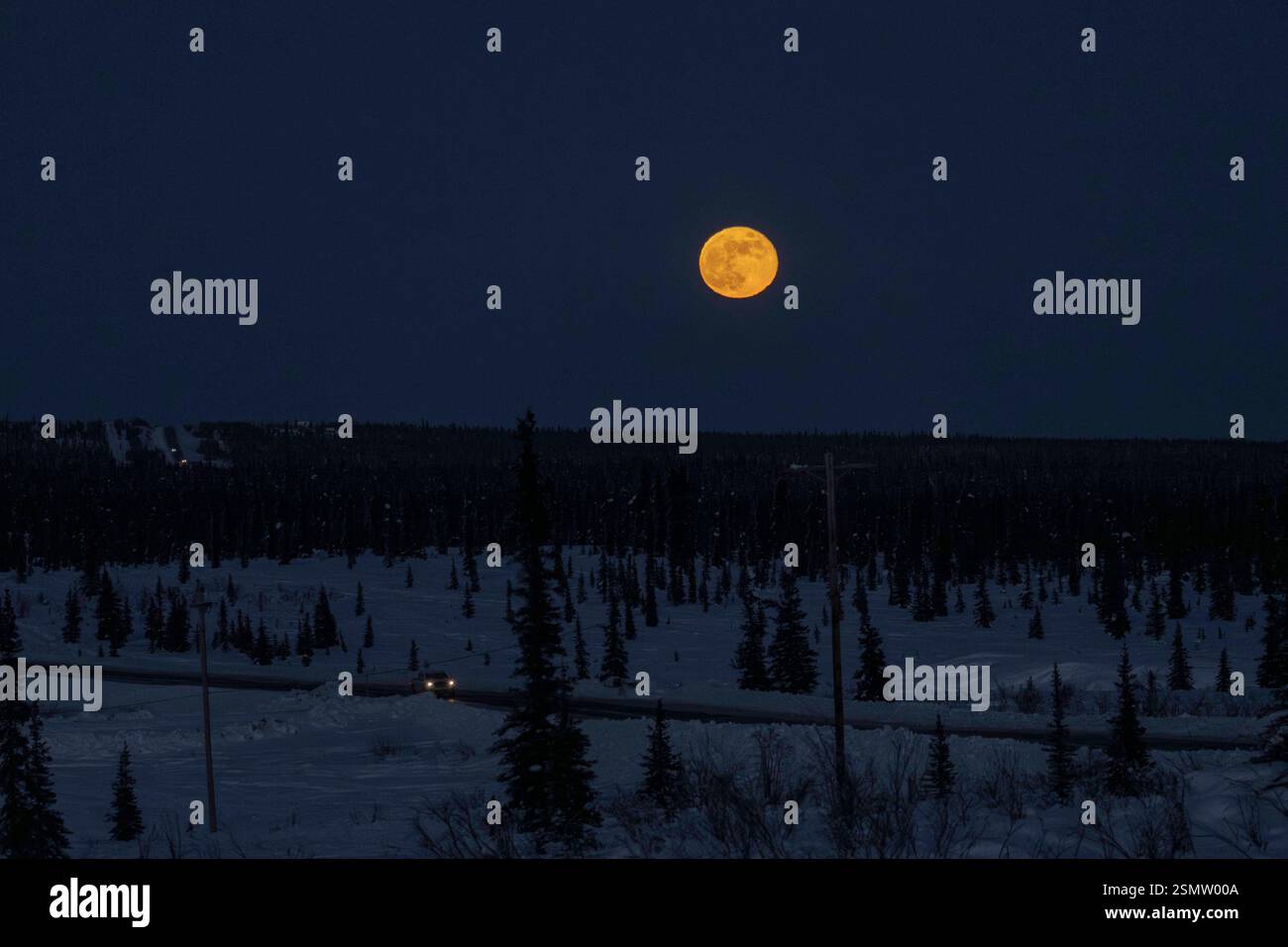 The Giant Yellow Moon Illuminates Alaska s Night The mesmerizing full ...