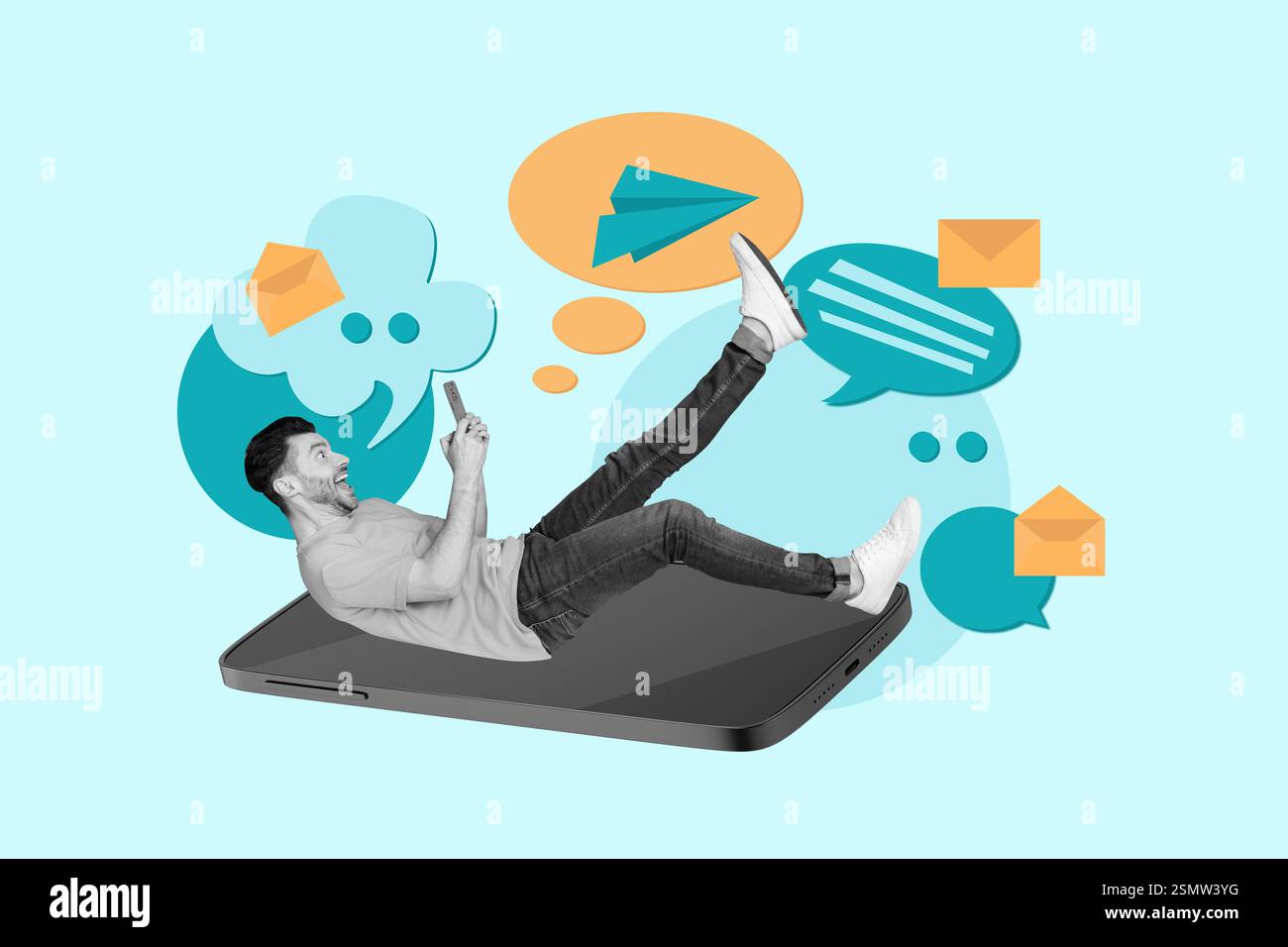 3D photo collage trend template artwork of text conversation texting ...