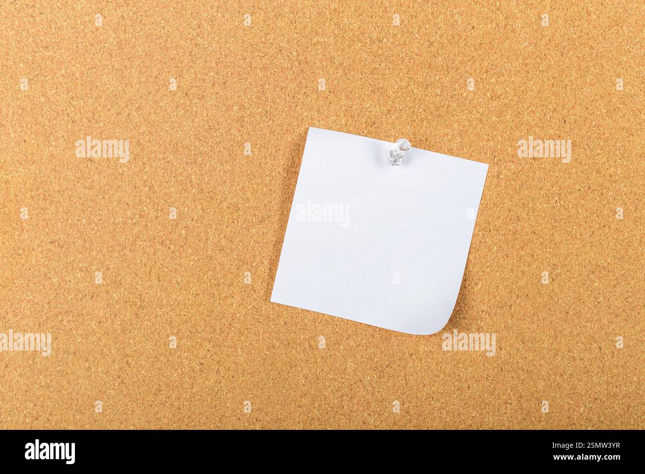 Simple blank sticky note pinned to a corkboard background ready for ...