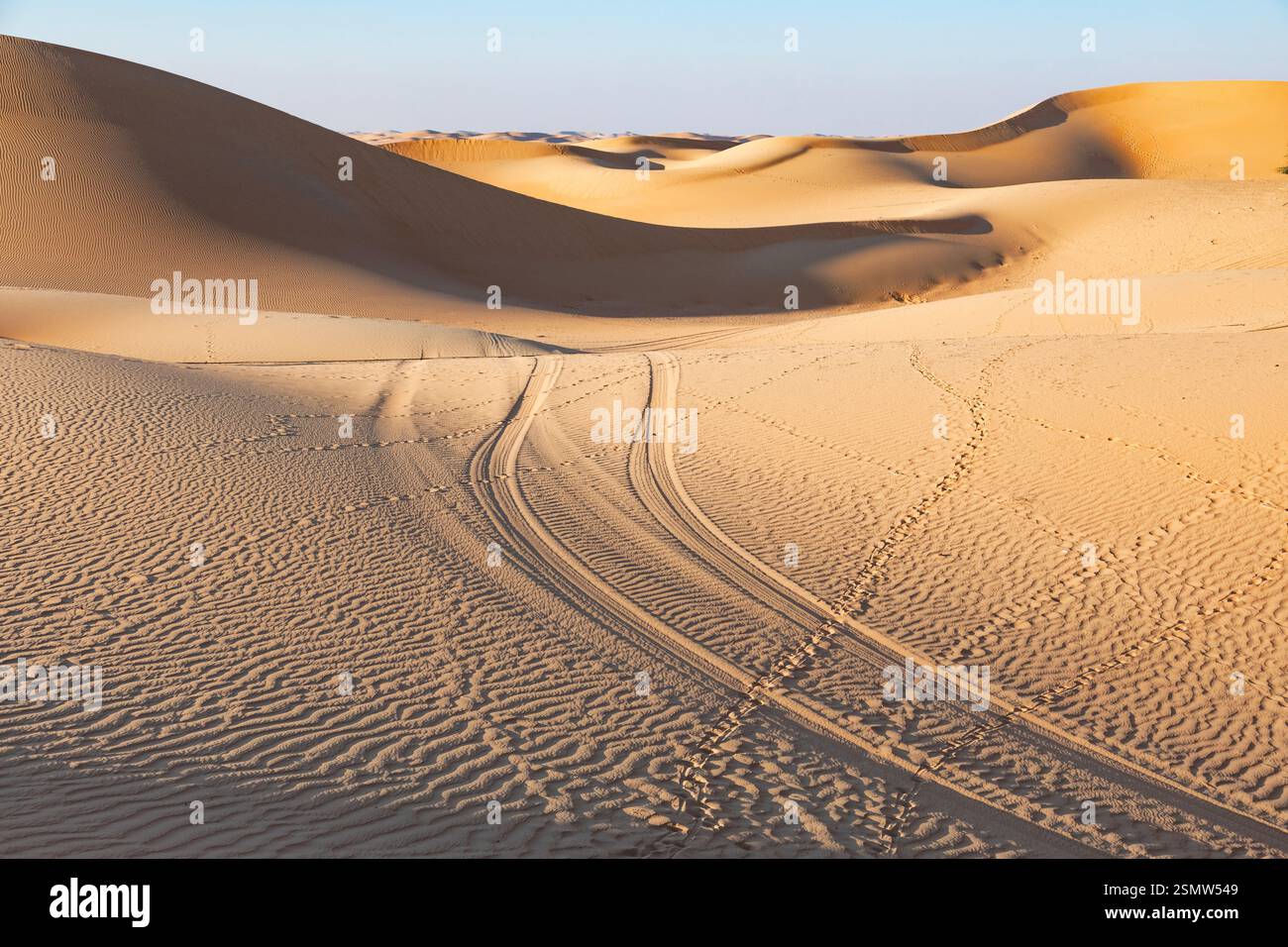 Desert landscape with tire tracks and trails Stock Photo - Alamy