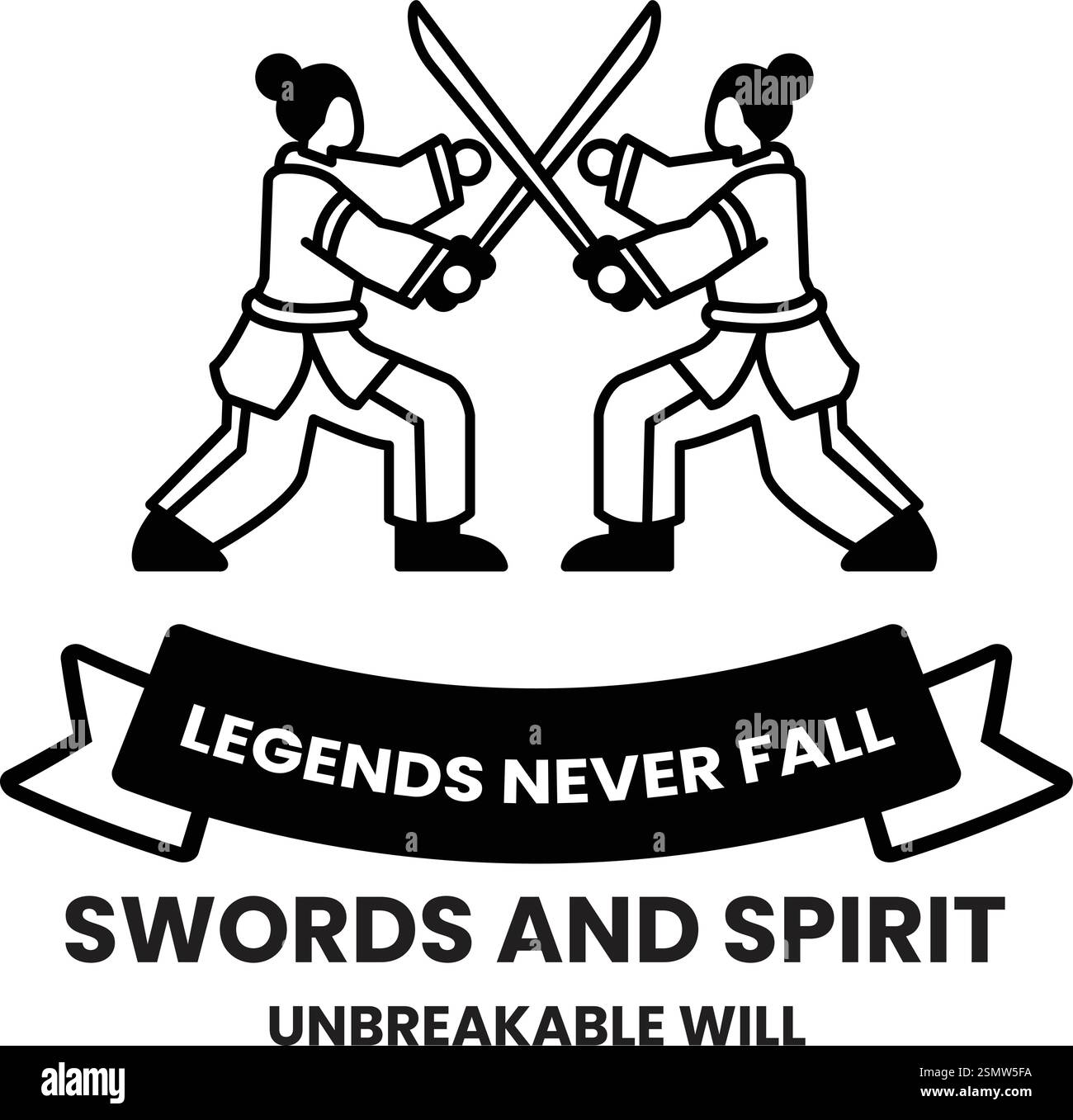 Two people are fighting with swords in the style of sign illustrations ...