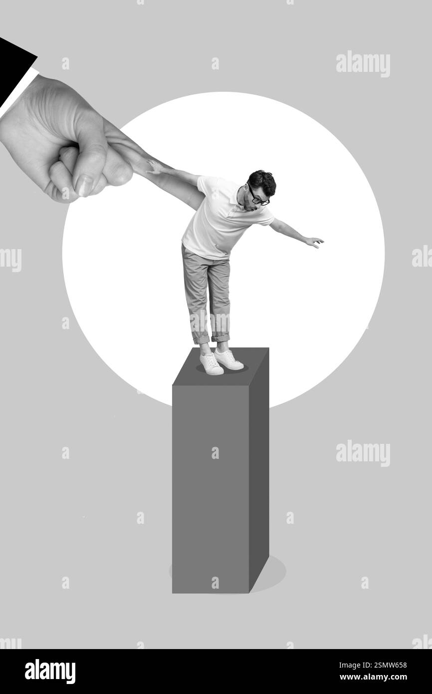 Creative template magazine collage of big human finger envy coworker ...