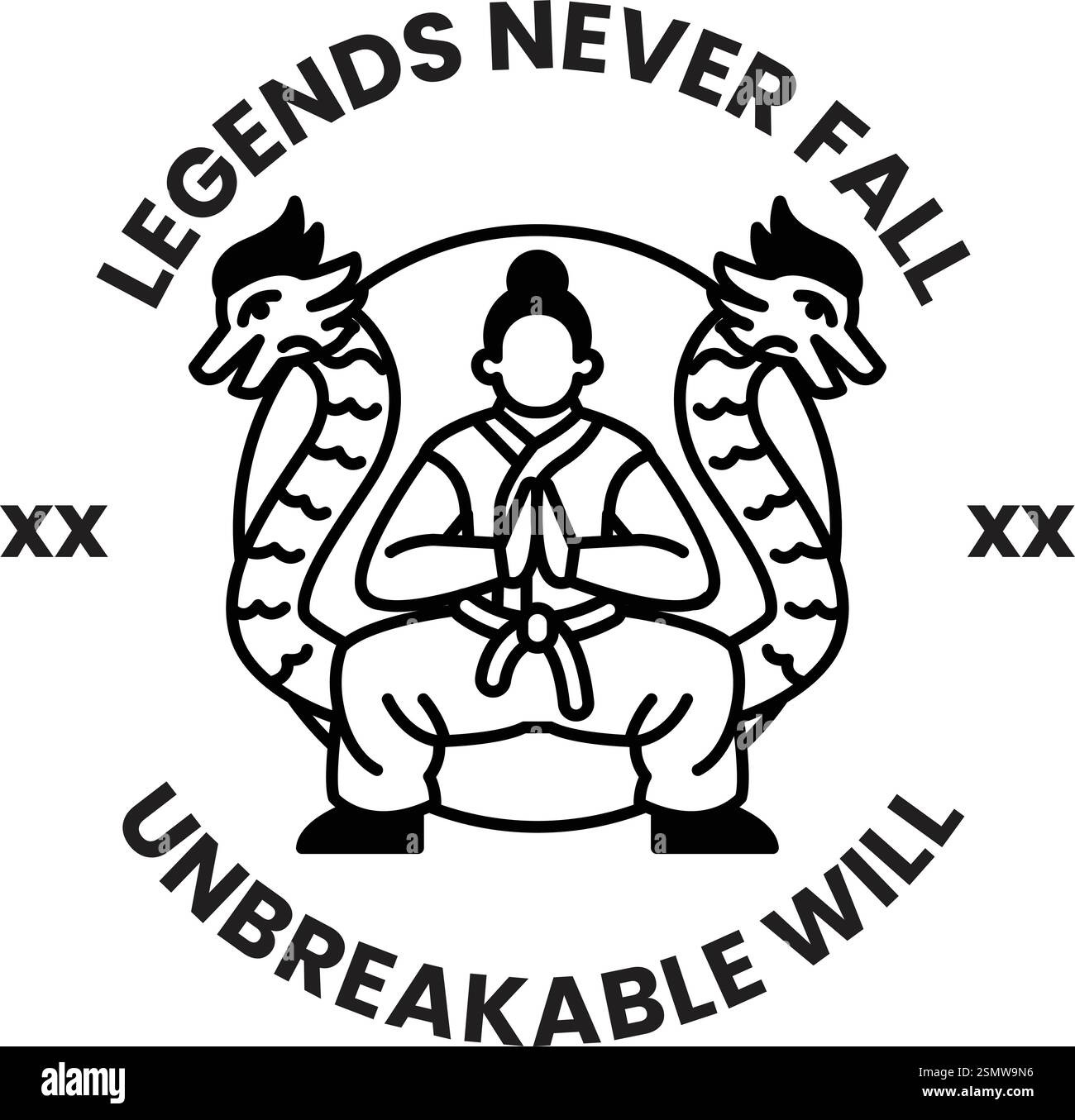 A man in a karate uniform is shown with two red dragons in the style of ...