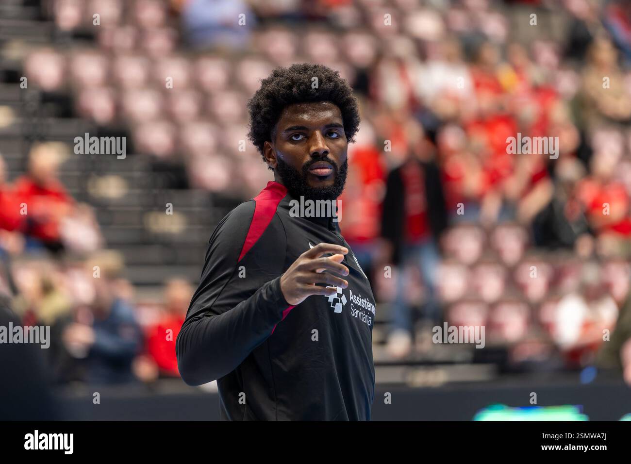 Aalborg, Denmark. 12th Feb, 2025. Dika Mem of Barca is warming up for ...