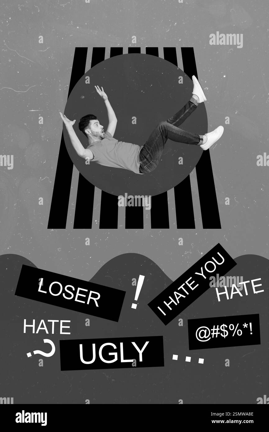 Photo collage poster of young falling down man student problems hate ...