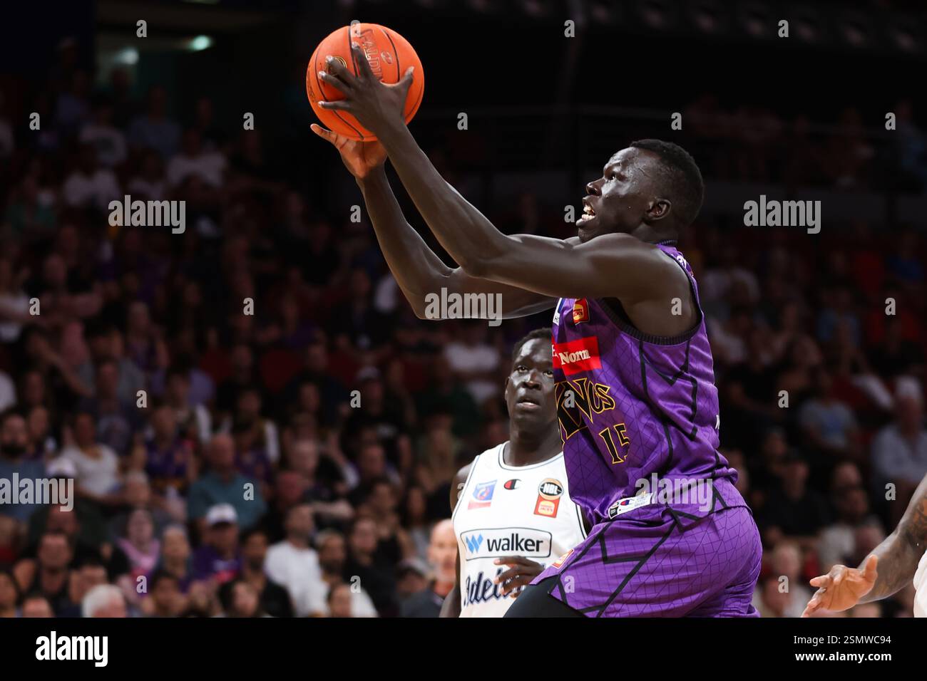 Sydney, Australia. 13th Feb, 2025. Makuach Maluach of the Kings shoots ...