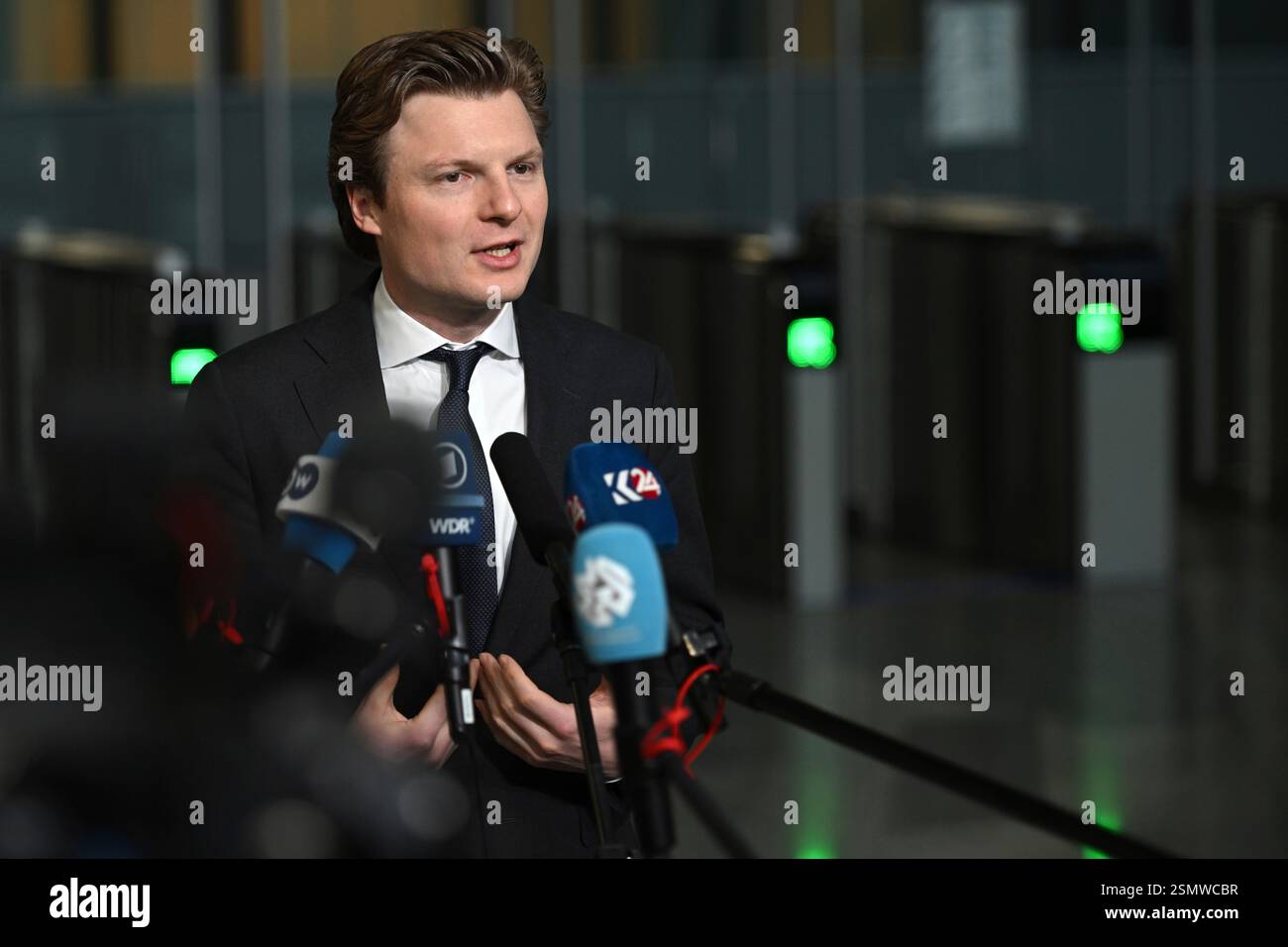 Netherland's Defense Minister Ruben Brekelmans speaks with the media as ...