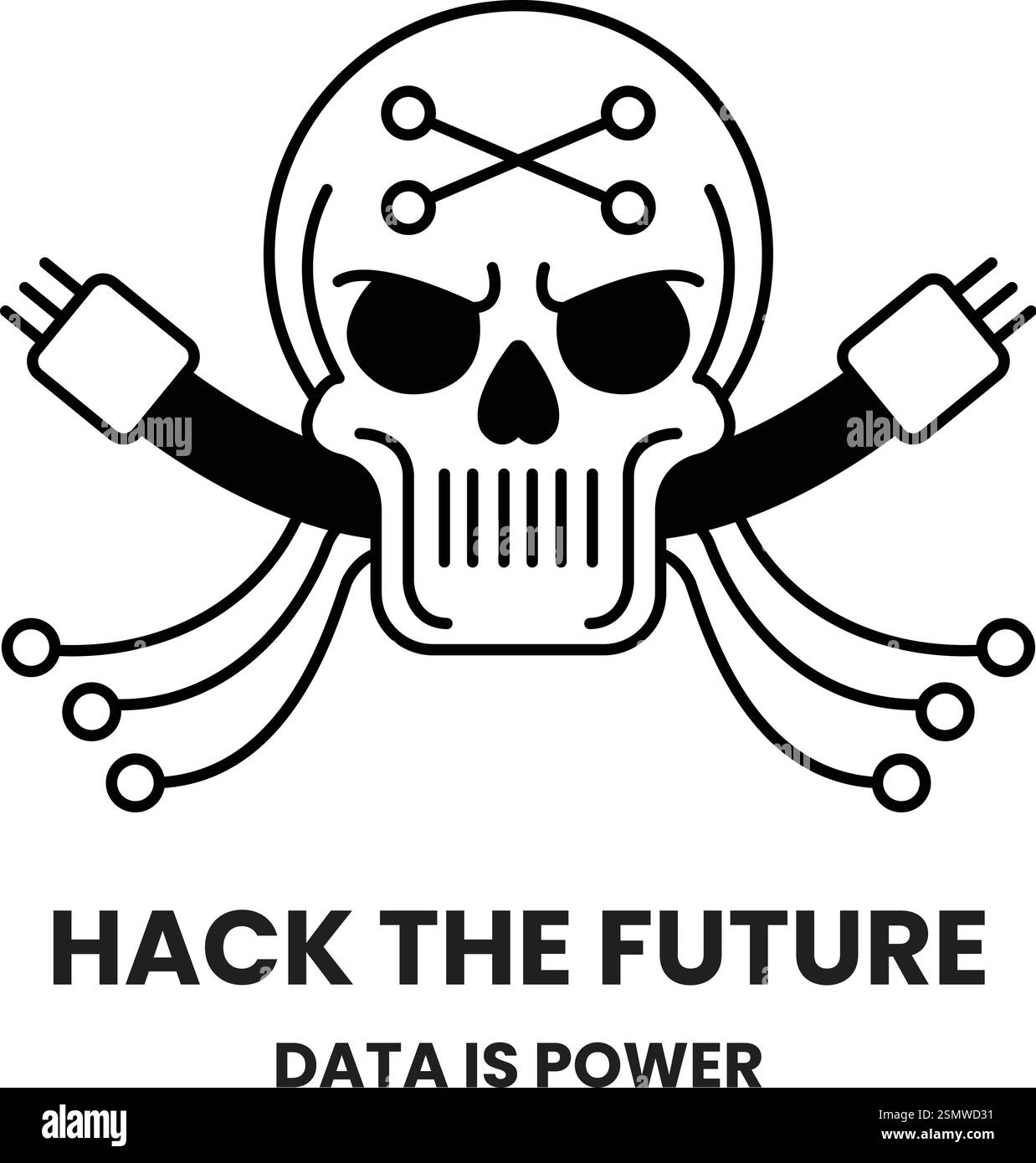 A skull with a cable in its mouth in the style of sign illustrations ...