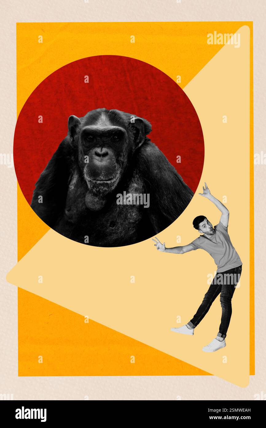 Poster image vertical photo collage of astonished scared man stand park ...