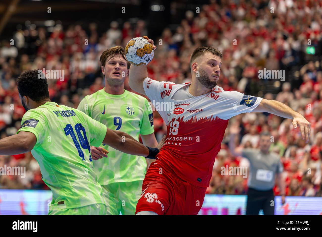 Aalborg, Denmark. 12th Feb, 2025. Aleks Vlah (18) of Aalborg Handball ...