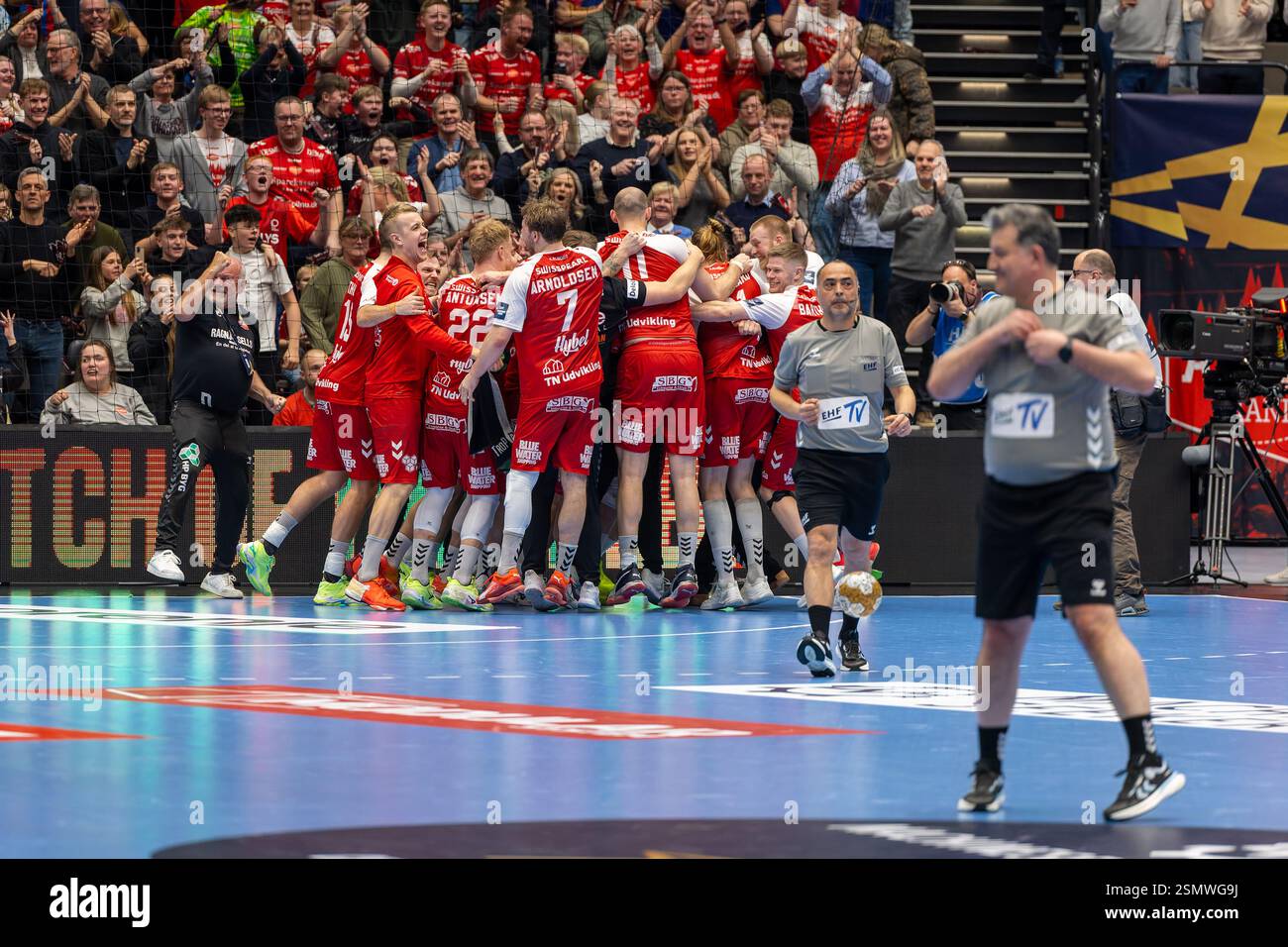 Aalborg, Denmark. 12th Feb, 2025. The players of Aalborg Handball seen ...