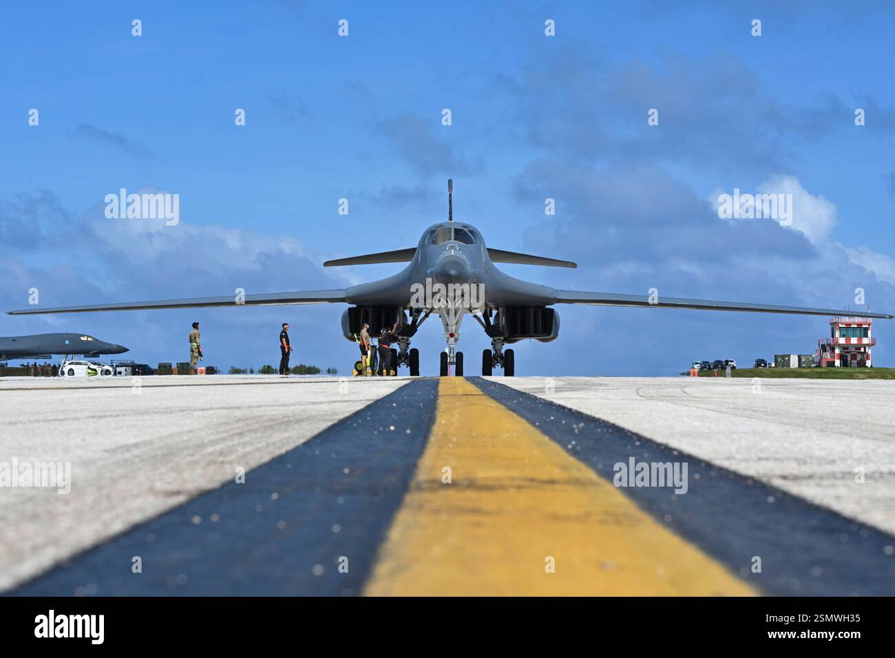 A U.S. Air Force B-1B Lancer assigned to the 34th Expeditionary Bomb ...