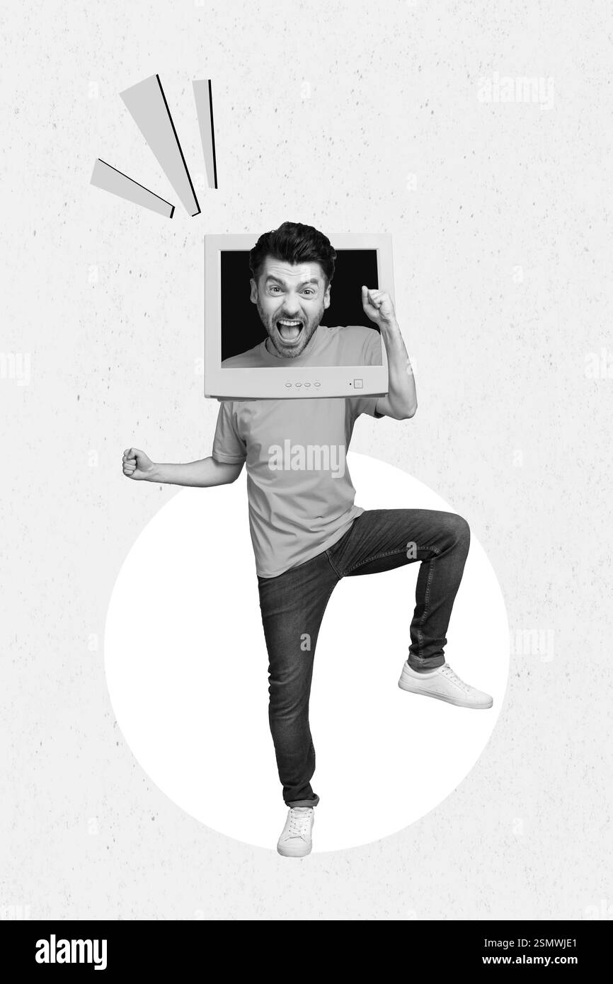 Creative 3d photo graphics collage painting of angry aggressive guy ...