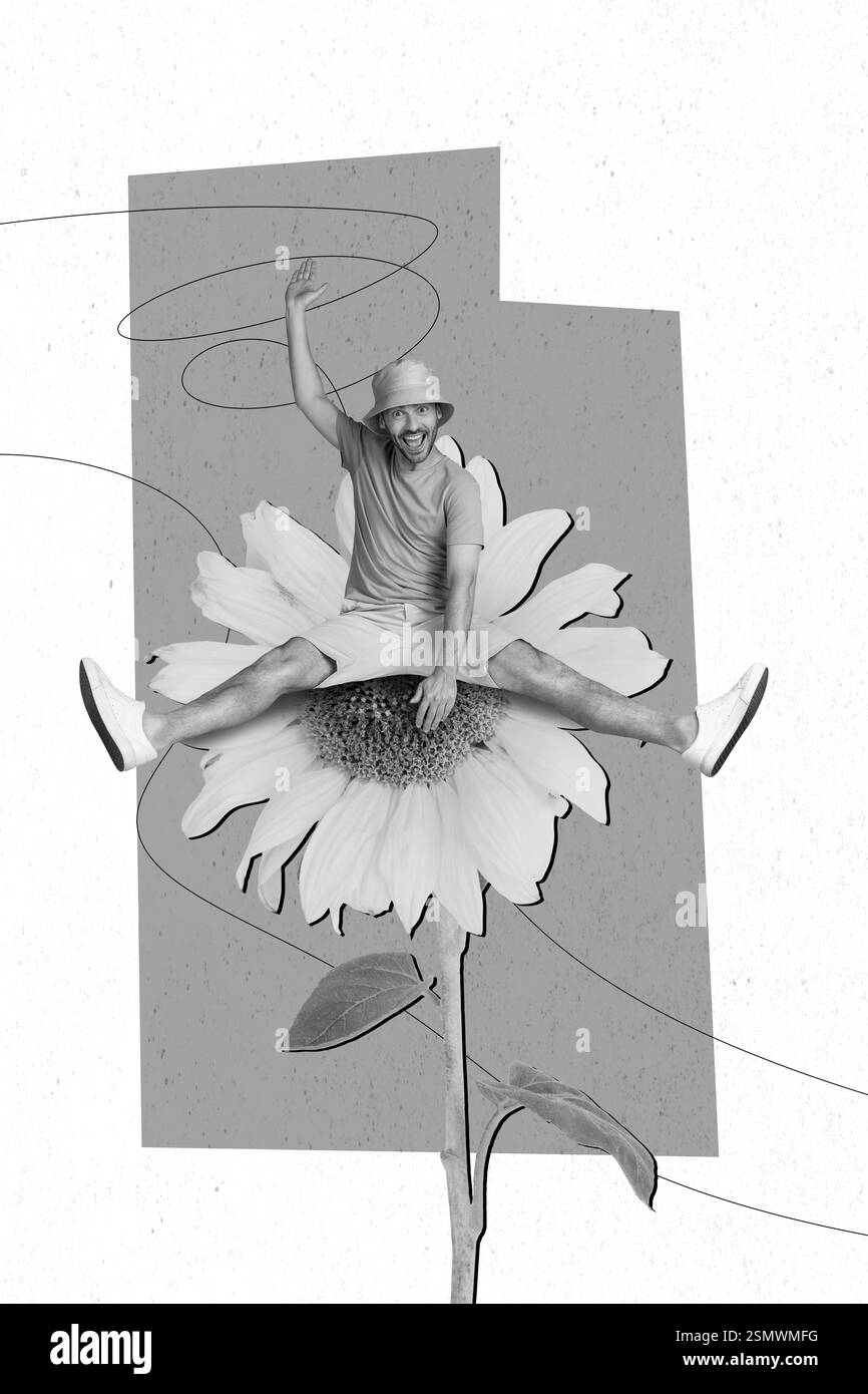 Creative photo 3d collage artwork poster picture of funky man sitting ...