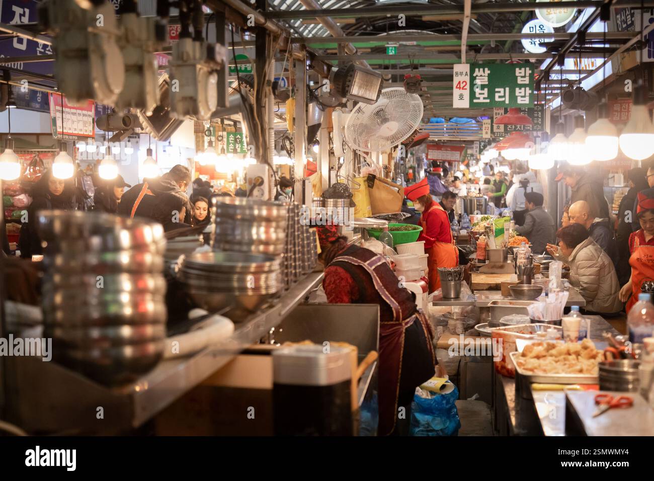 Seoul, South Korea - 24-03-2024: Gwangjang market, Street food stalls ...