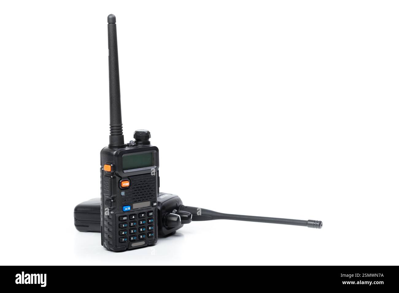 Portable two-way radio with dual antennas and keypad for communication ...