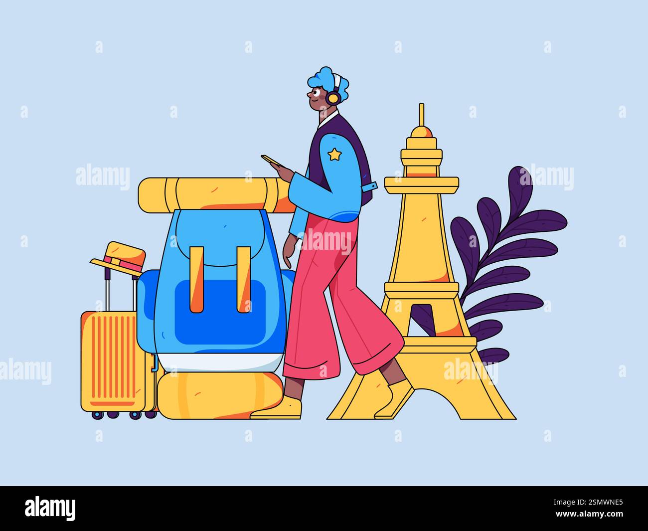 Holiday travel travel characters internet background vector hand drawn ...