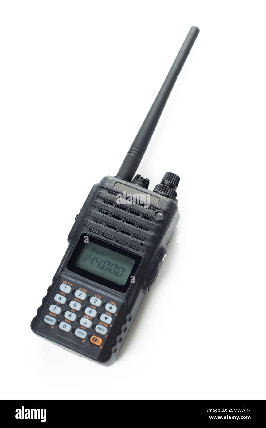Handheld two-way radio with digital display used for communication in ...