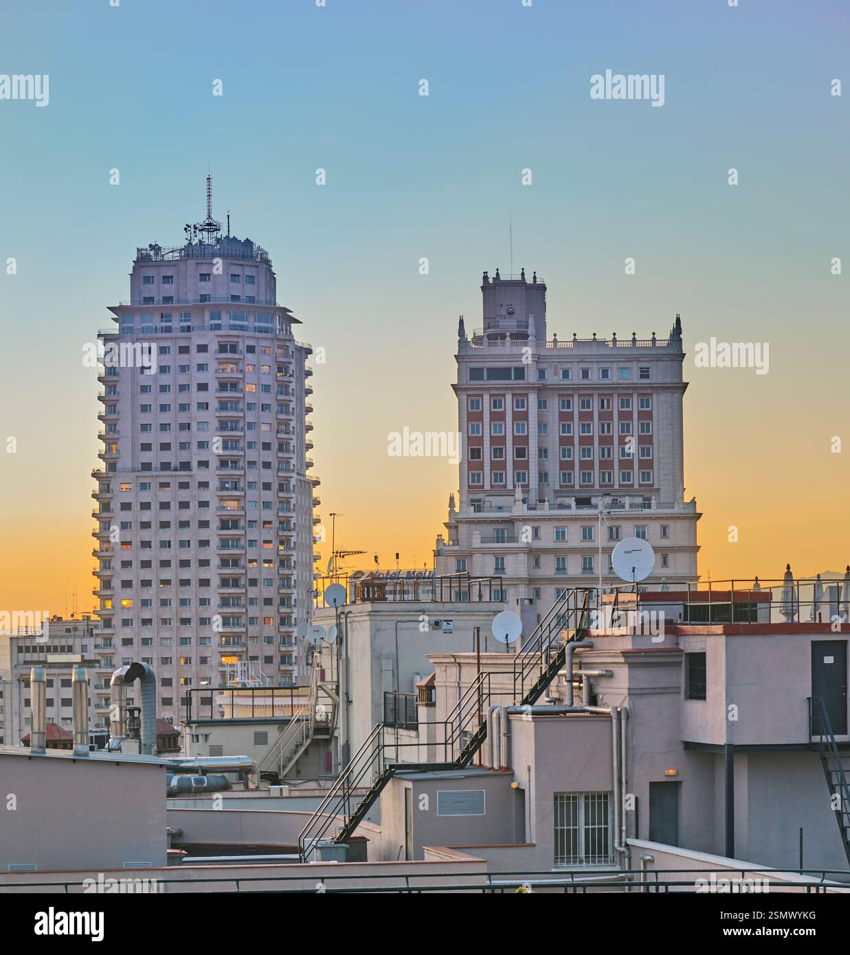 Gran Via rooftops, ÒTorre de MadridÓ building and ÒEdificio Espana ...